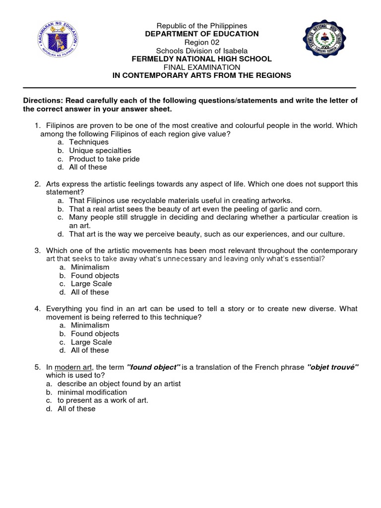 FINAL EXAM- Contemporary Arts.docx | Minimalism | Aesthetics