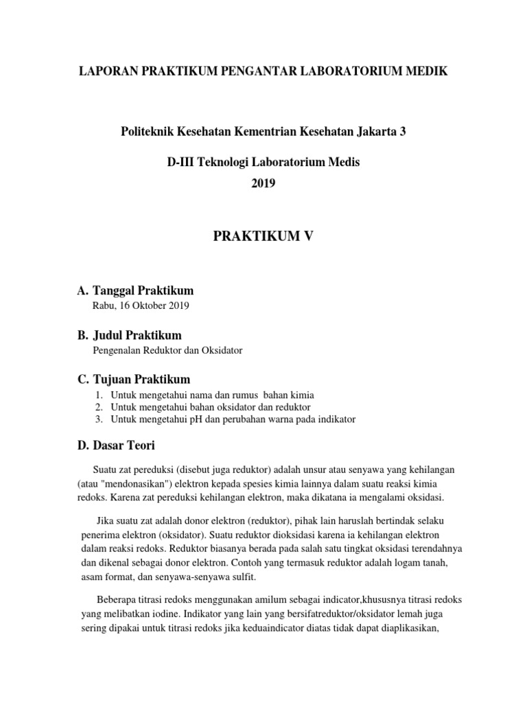 Laporan PLM Reduktor Dan Oksidator | PDF