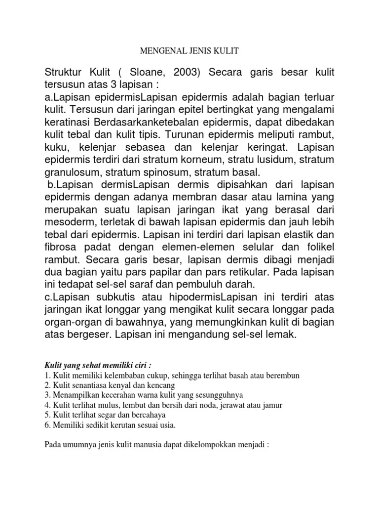 Jenis-Jenis Kulit Manusia dan Perawatannya | PDF | Kesehatan Holistik