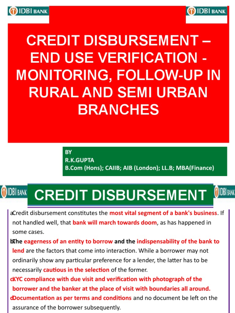 Credit Disbursement, Monitoring and Follow Up - Idbi | PDF
