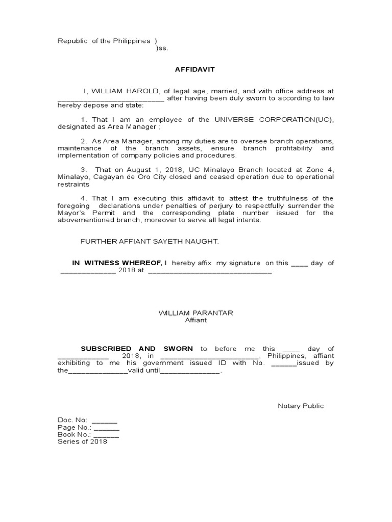 AFFIDAVIT of Closure | PDF