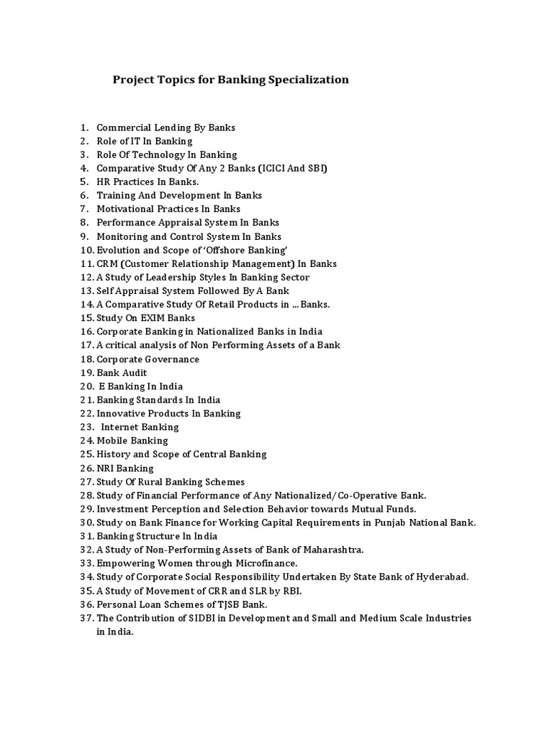Banking Project Topics for Students | PDF