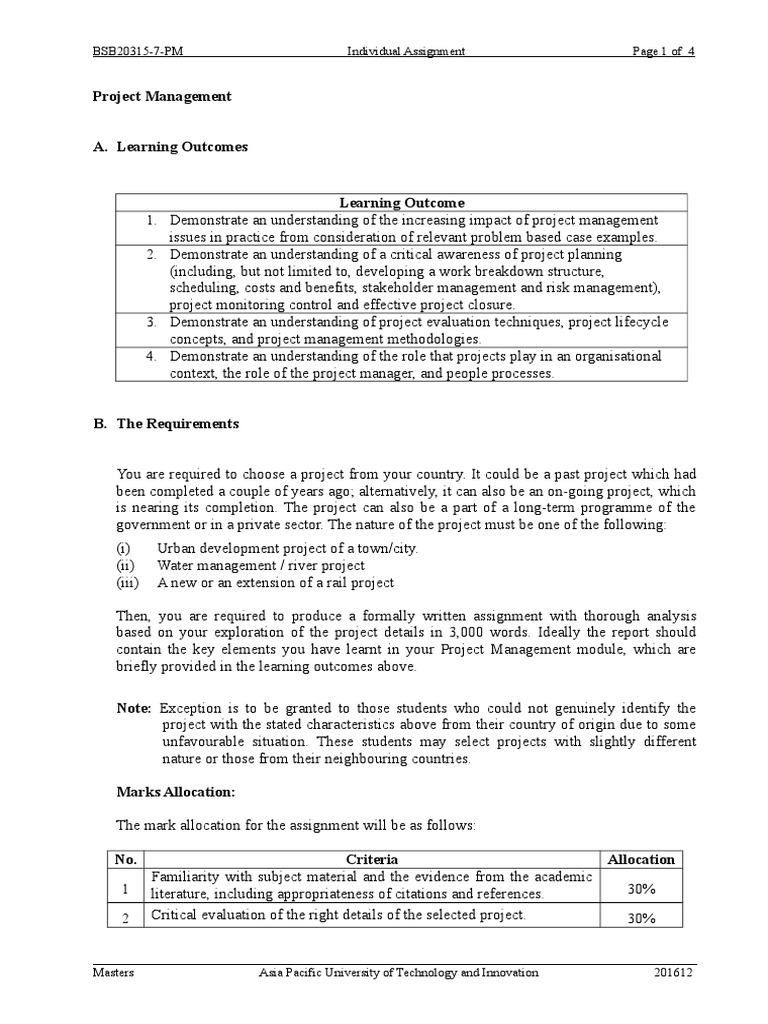Project Management Assignment Question - BSB20315 (MBA) | PDF