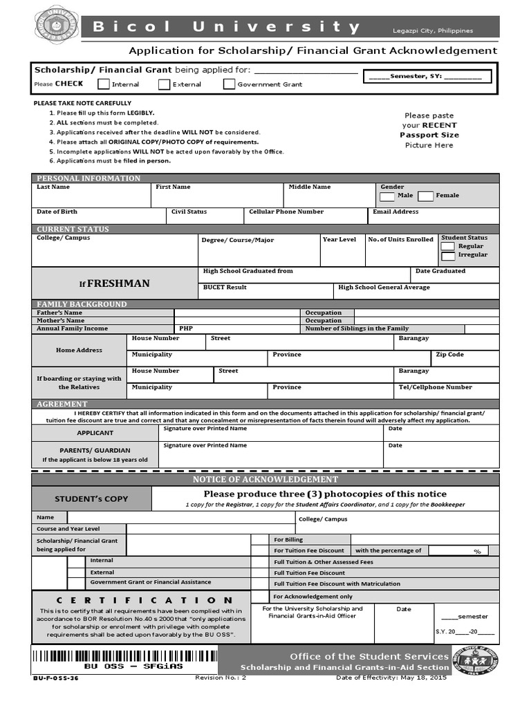 Bicol University OSAS Form | PDF | Fee | Tuition Payments