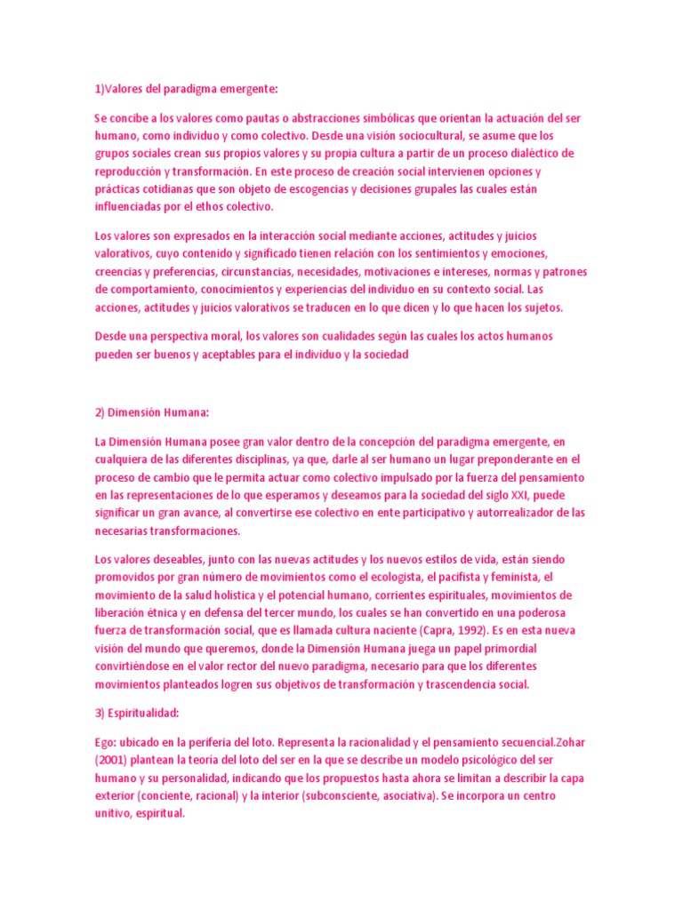 Valores Del Paradigma Emergente | PDF