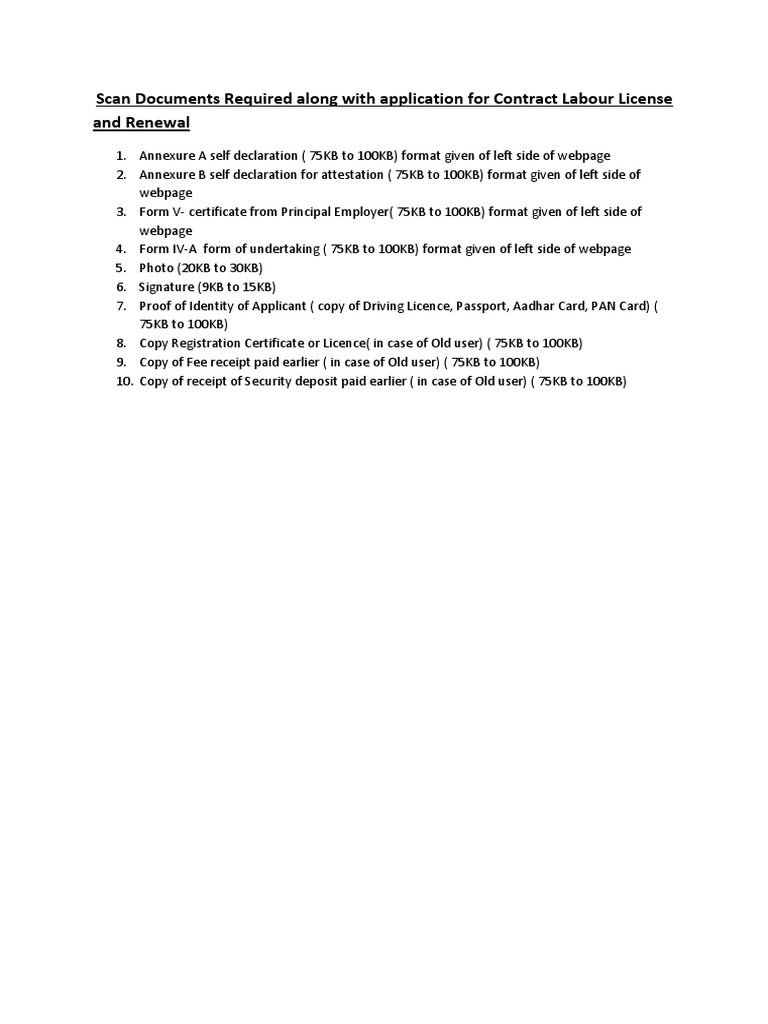 Document Required Contract Labour Licence PDF | PDF