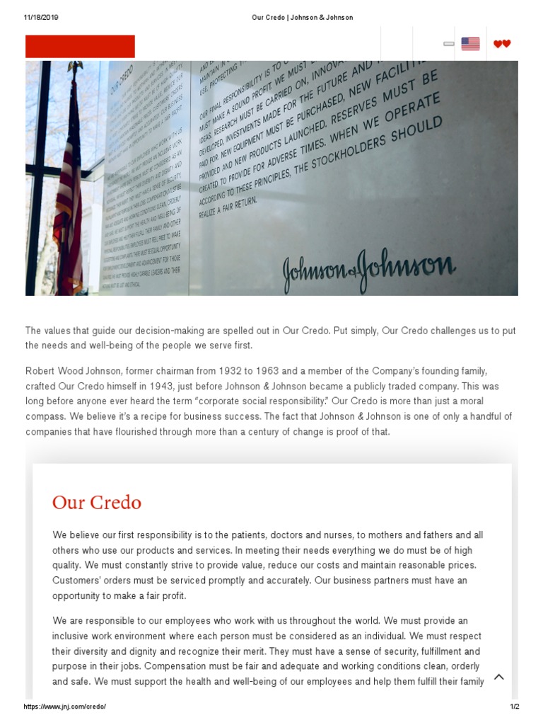 Our Credo - Johnson & Johnson | PDF | Business | Finance & Money Management