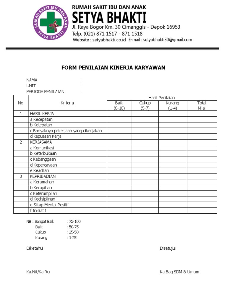 Form Penilaian Kinerja Karyawan | PDF