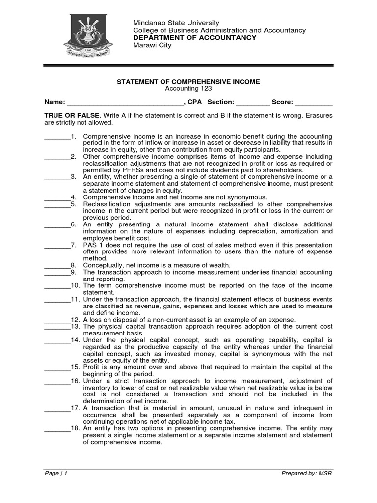 2.1 Statement of Comprehensive Income | PDF