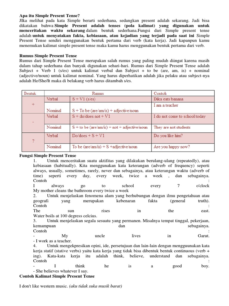 Apa Itu Simple Present Tense | PDF | Seni & Disiplin Bahasa