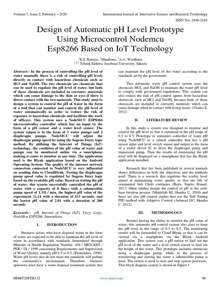 Design of Automatic PH Level Prototype Using Microcontrol Nodemcu Esp8266 Based On IoT ...