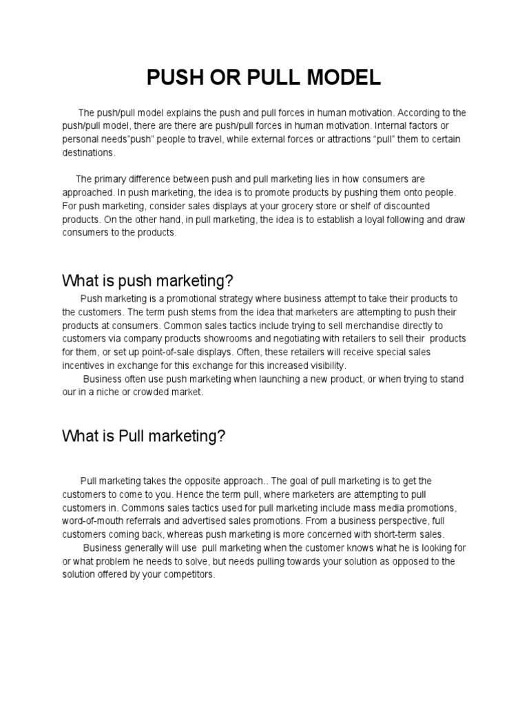 Push-Pull Model in Tourism Motivation | PDF