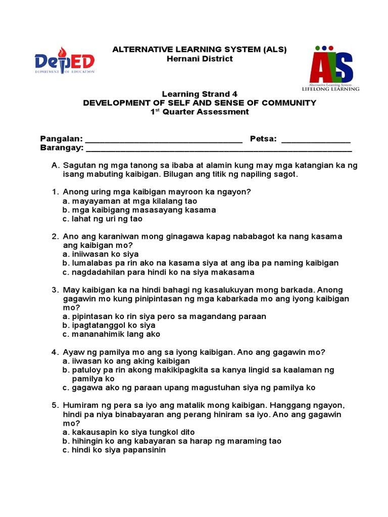 1st Quarterly Assessment LS4 Improving One Self | PDF