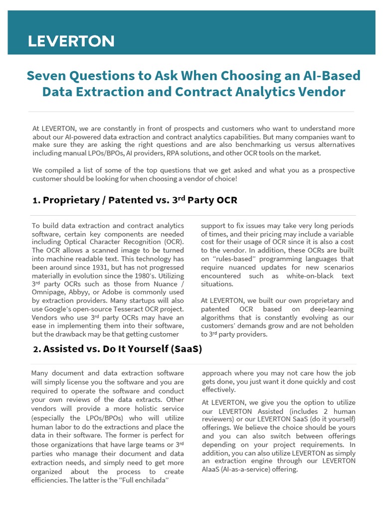 Key Questions for AI Vendor Selection | PDF | Computers