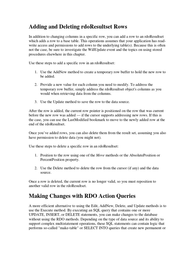 Adding and Deleting RdoResultset Rows | PDF | Sql | Data Management ...