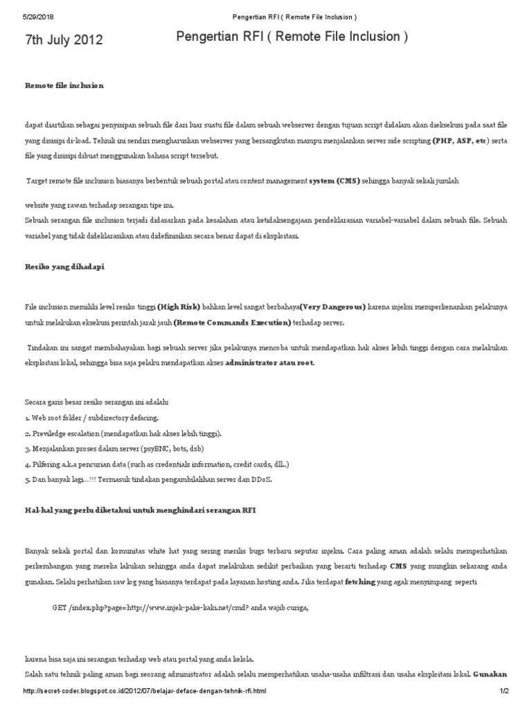 Memahami Remote File Inclusion (RFI) | PDF