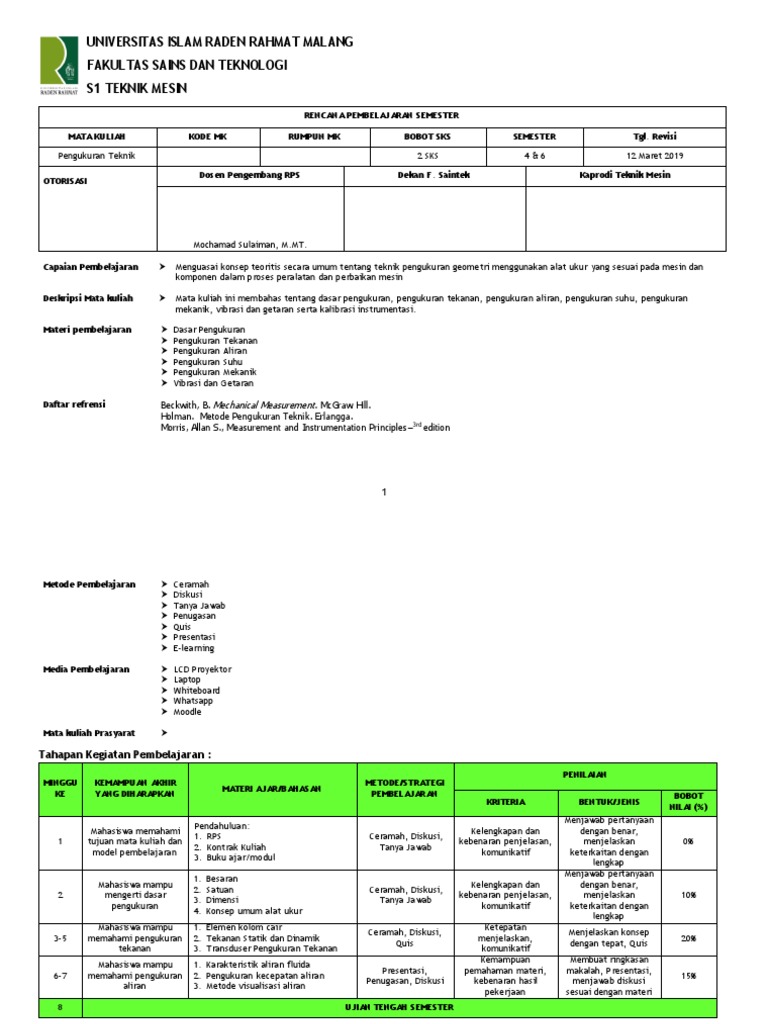 RPS - Pengukuran Teknik PDF | PDF