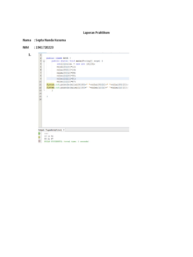 Laporan Praktikum Array 2D | PDF