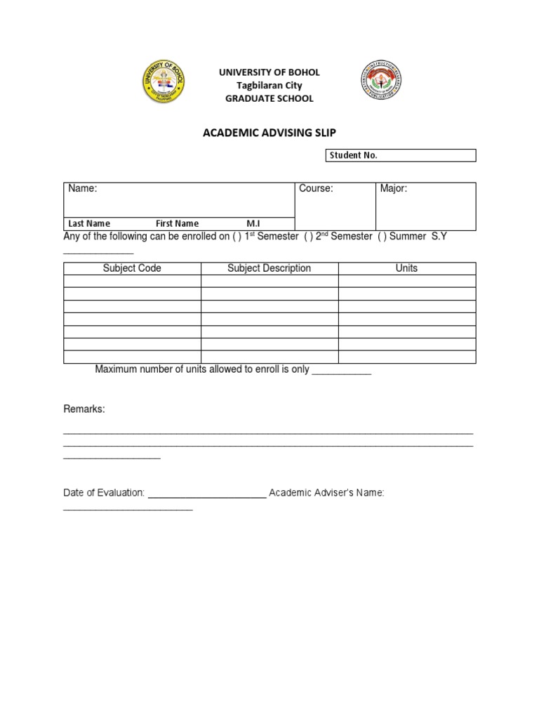 Academic Advising Slip | PDF