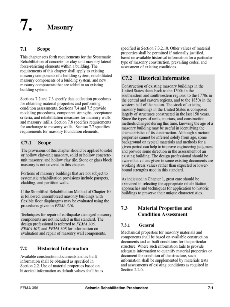 All About Masonry-FEMA 356 PDF | PDF