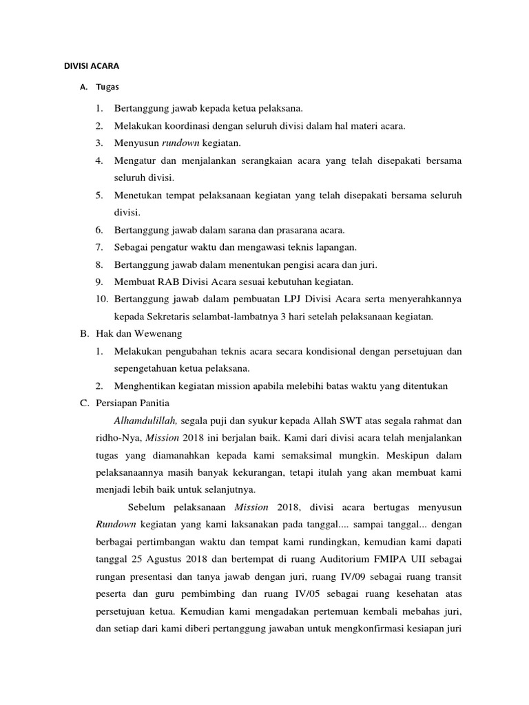 Divisi Acara | PDF | Karier & Perkembangan | Bisnis