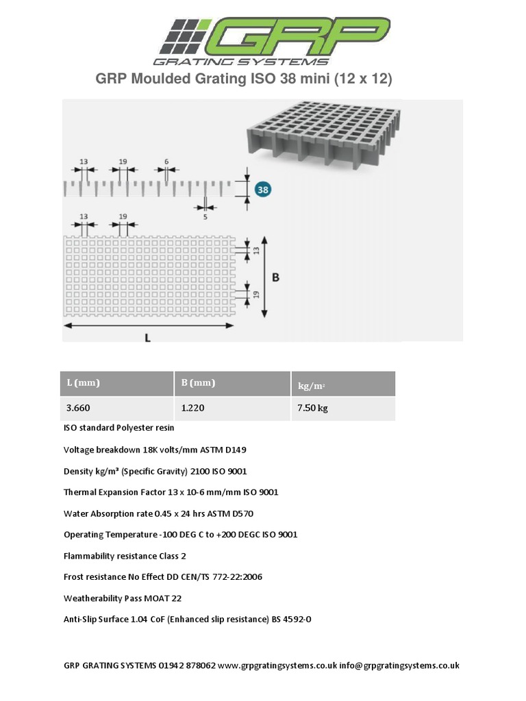 38mm GRP MIni Mesh Grating Spec Sheet | PDF