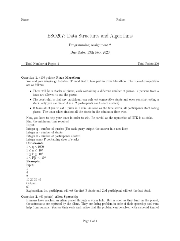 ESO207 Programming Assignment 2 | PDF