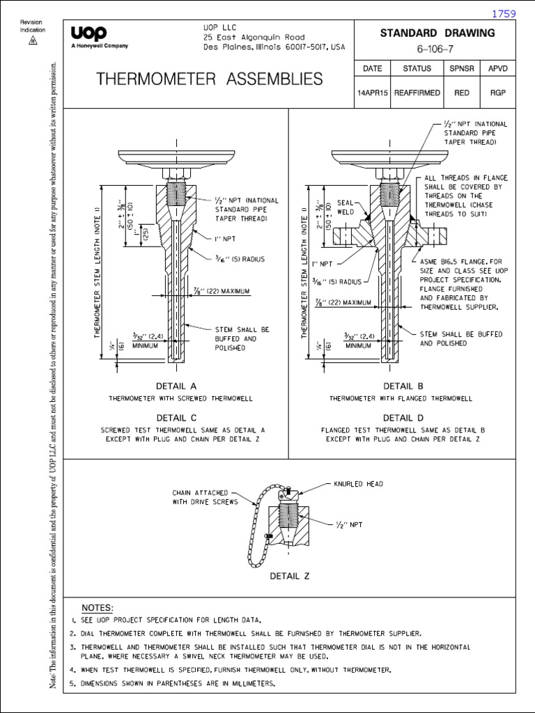 Thermometer and Thermowell Specifications | PDF