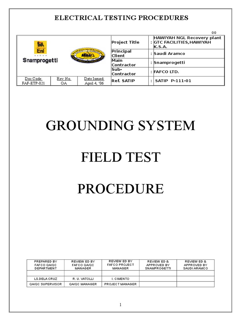 Grounding System Testing Procedure | PDF | Technology & Engineering