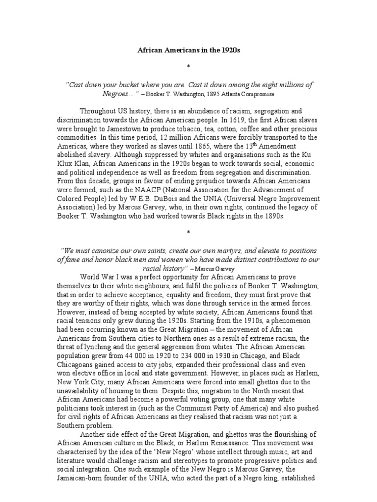 African Americans and Their Impact On American Society in The 1920s ...