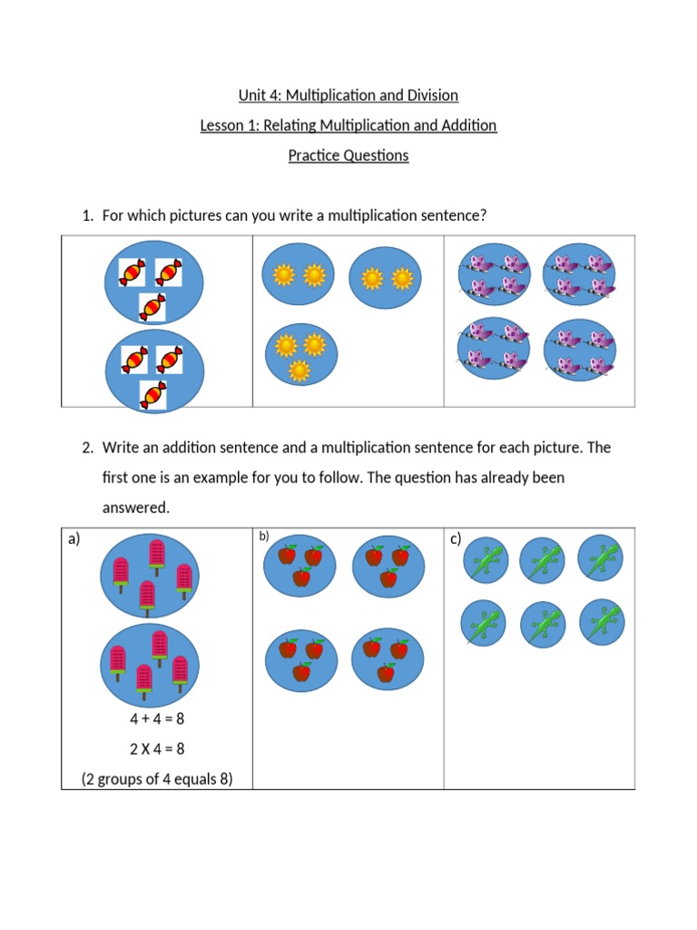 Relating Multiplication and Addition Practice Questions | PDF