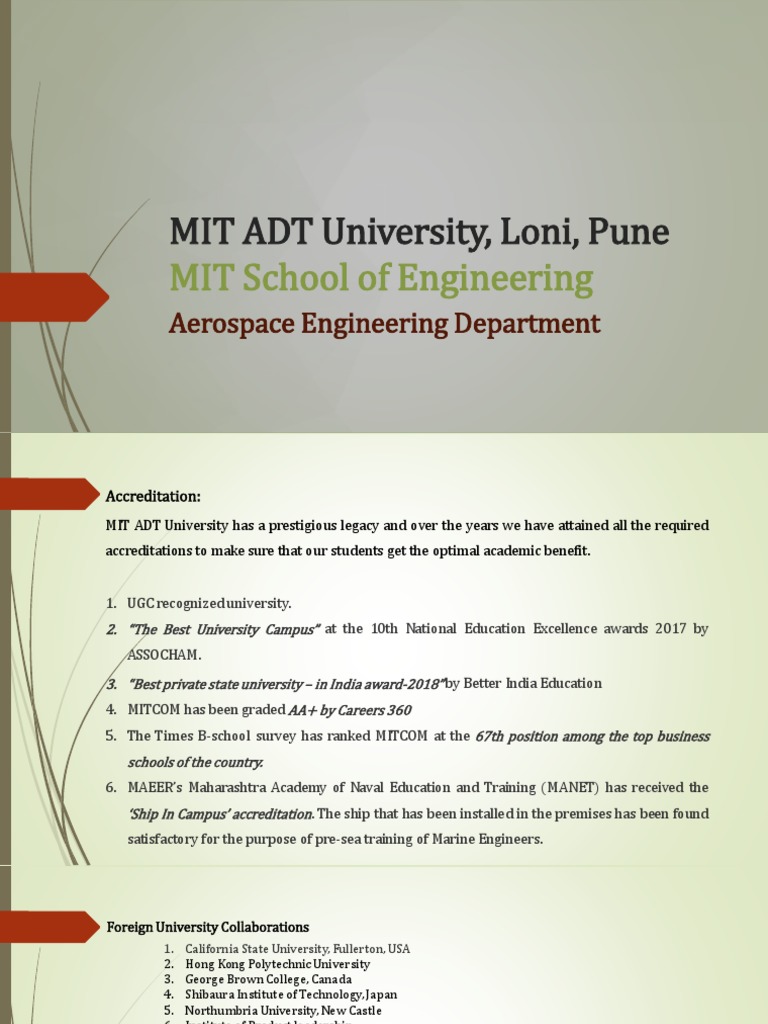 Departmental Presentation, MIT ADT University PDF | PDF
