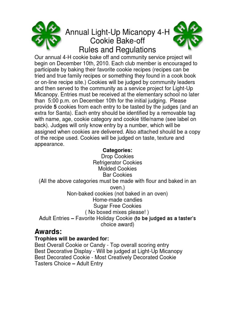 4HCookie Bake-Off Rules | PDF | Food And Drink Preparation | Cooking