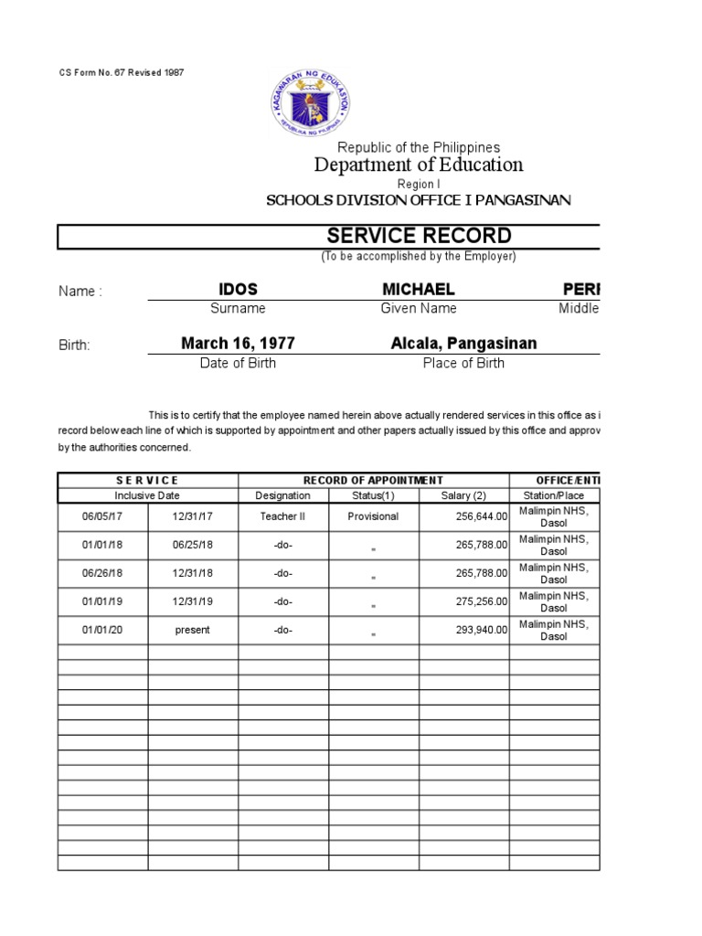 Updated Service Record 2020 | PDF