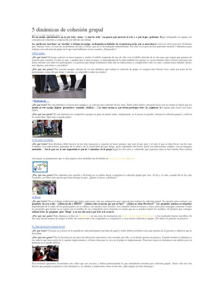 5 Dinámicas de Cohesión Grupal | PDF