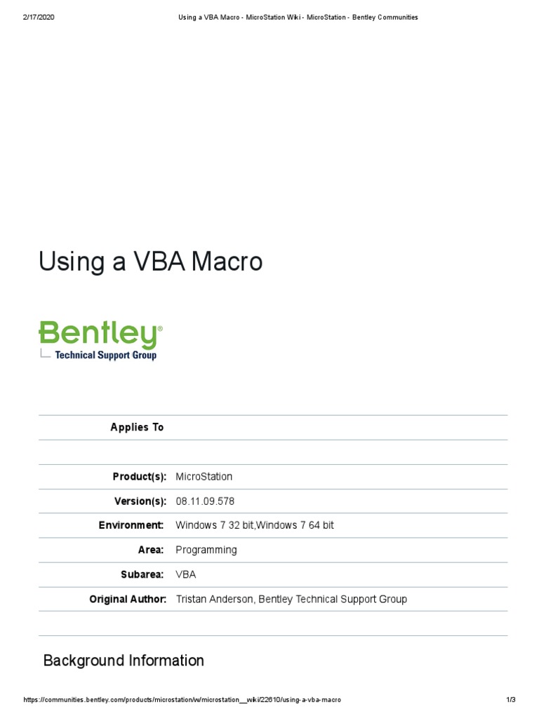 Using A VBA Macro - MicroStation Wiki - MicroStation - Bentley Communities PDF | PDF | Computers