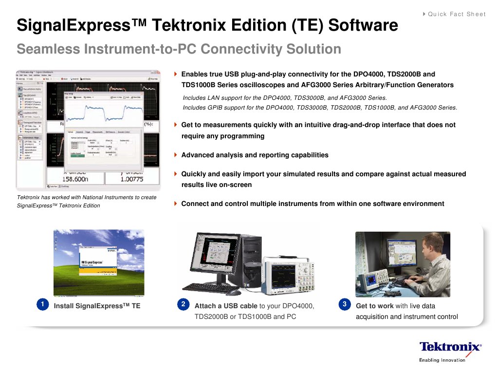 Signalexpress™ Tektronix Edition (Te) Software: Seamless Instrument-To-Pc Connectivity Solution ...