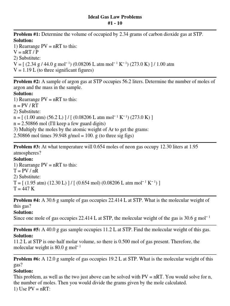 Ideal Gas Law Problems | PDF
