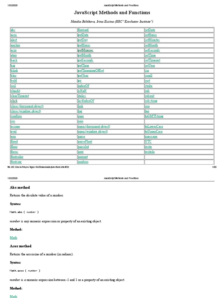 JavaScript Methods and Functions PDF | PDF