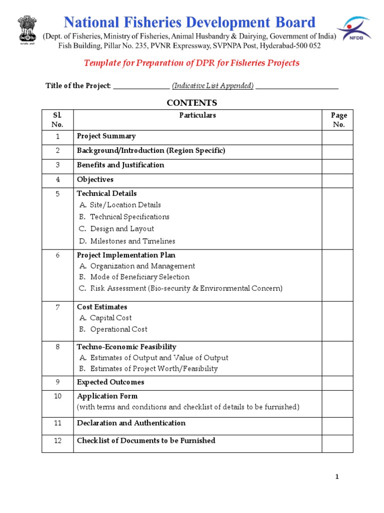 Template For Preparation of DPR For Fisheries Projects | PDF