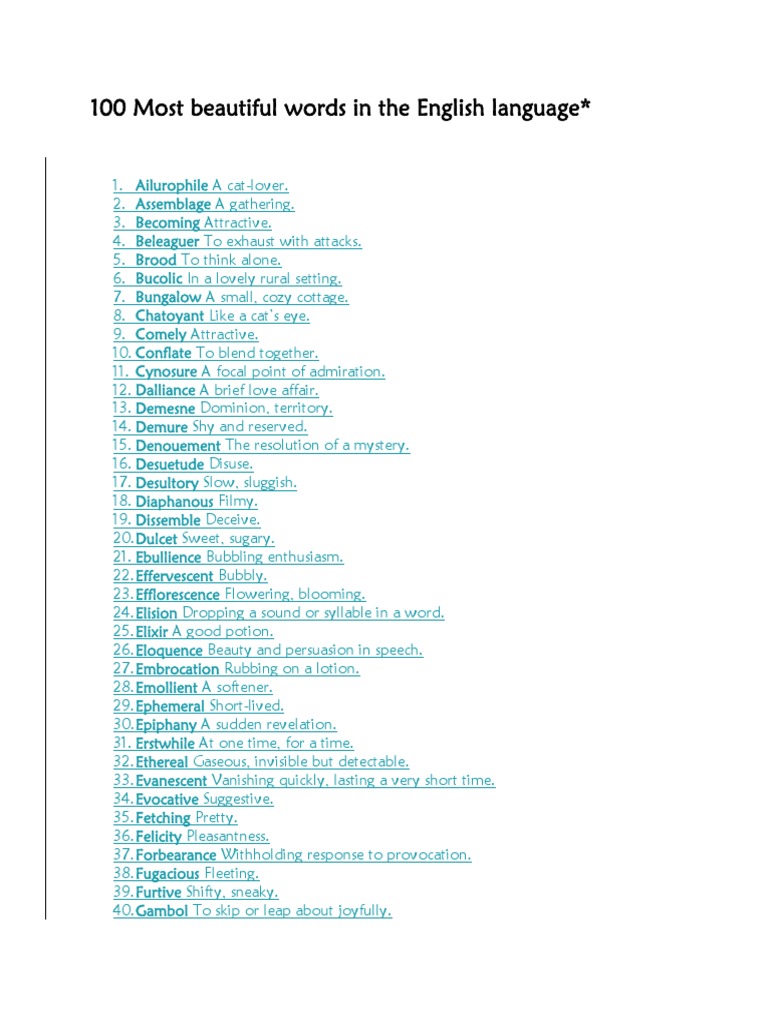 100 Most Beautiful Words in The English Language | PDF | Toast | Reality