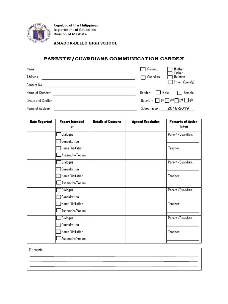 CARDEX - Communication-to-Parents | PDF | Parent | Relationships