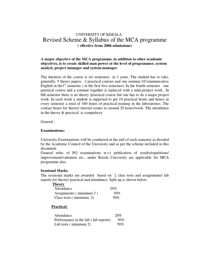 Revised Scheme & Syllabus of The MCA Programme | PDF | Method (Computer Programming) | Object ...