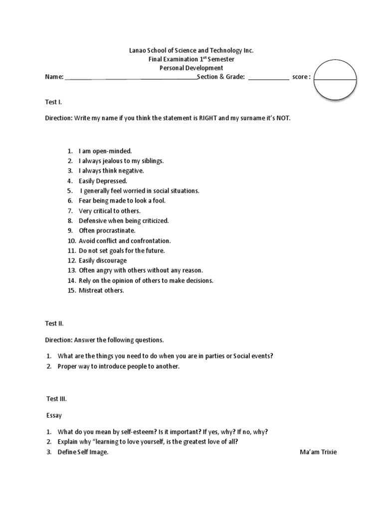 Perdev Final Exam | PDF | Career & Growth | Self-Improvement