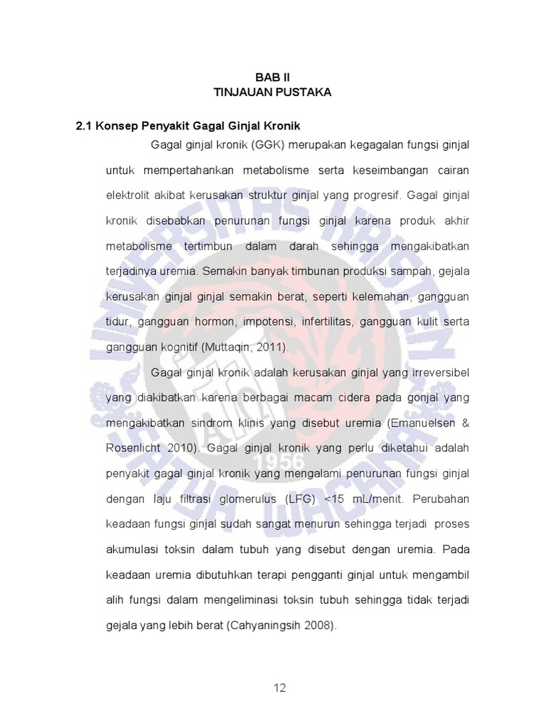 12 BAB II TINJAUAN PUSTAKA 2.1 Konsep Penyakit Gagal Ginjal Kronik Gagal Ginjal Kronik | PDF ...