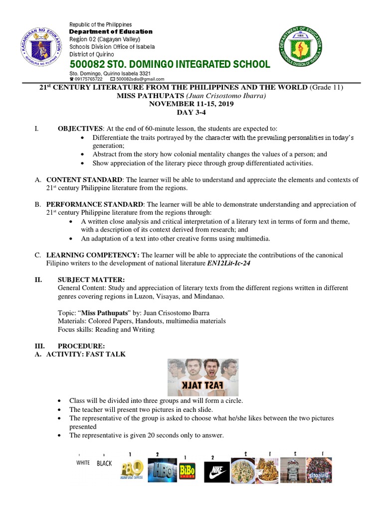 Lesson Exemplar | PDF | Reading Comprehension | Psychological Concepts