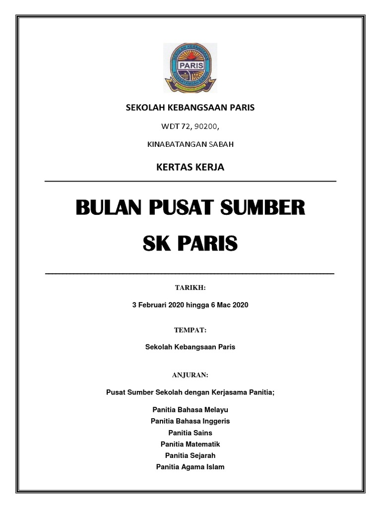 Kertas Kerja Bulan Pusat Sumber SK Paris 2020 PDF | PDF | Kajian Bahasa ...