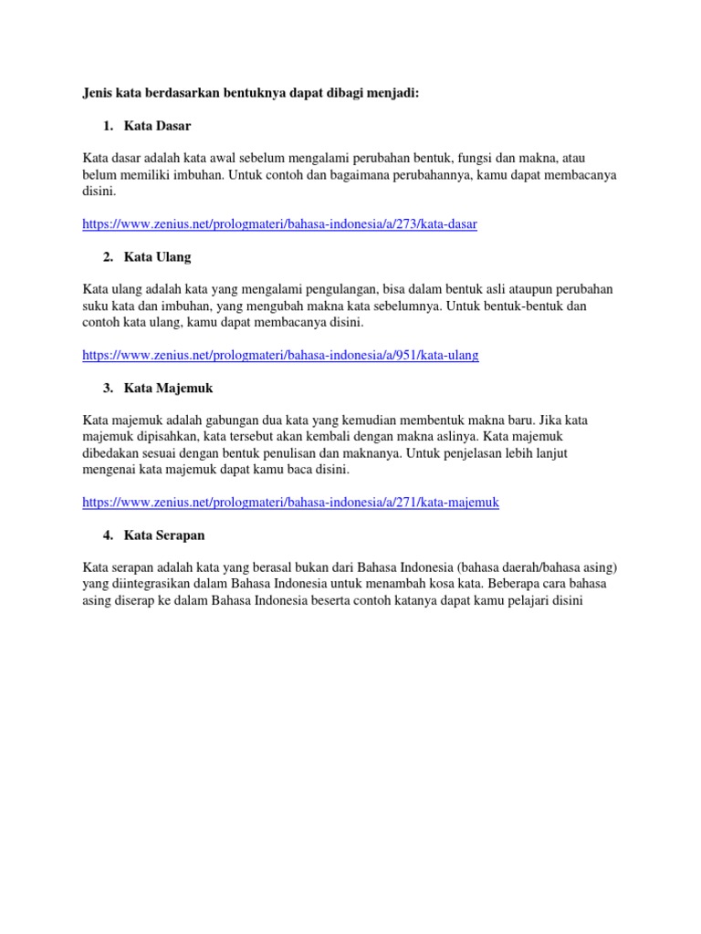 Jenis Kata Berdasarkan Bentuknya Dapat Dibagi Menjadi | PDF