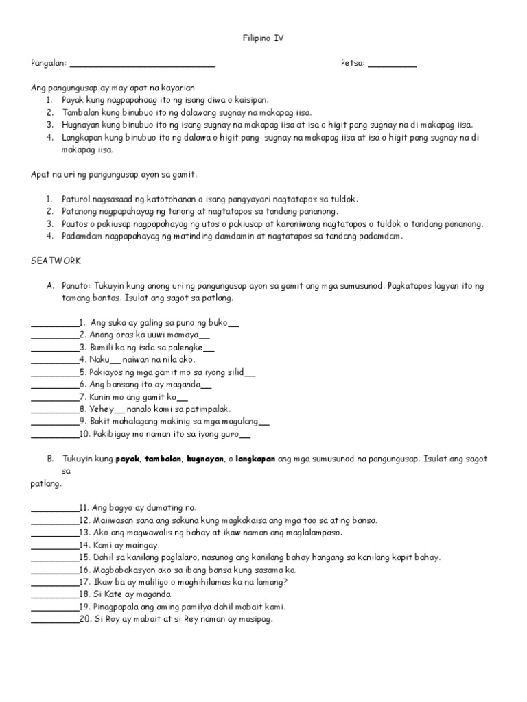 Ang Pangungusap Ay May Apat Na Kayarian | PDF