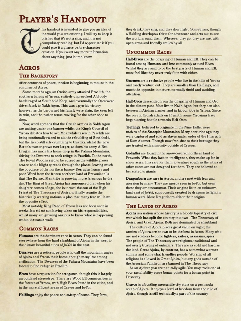 Player Handout | PDF